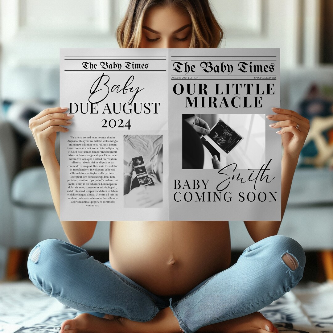Large Editable Pregnancy Announcement Newspaper, Canva Newspaper ...