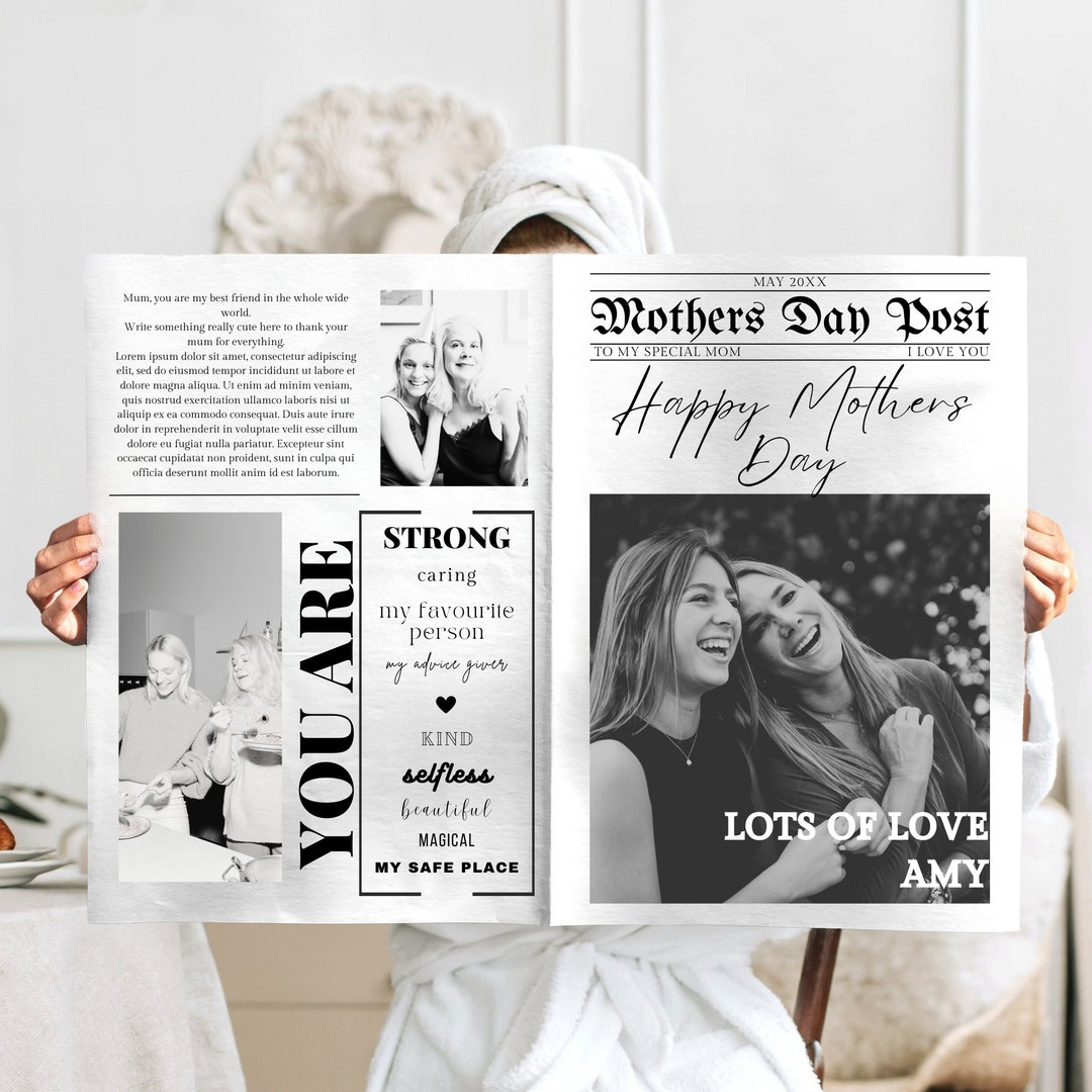 Mothers Day Newspaper Template, Editable Mothers Day Card, Personalised ...