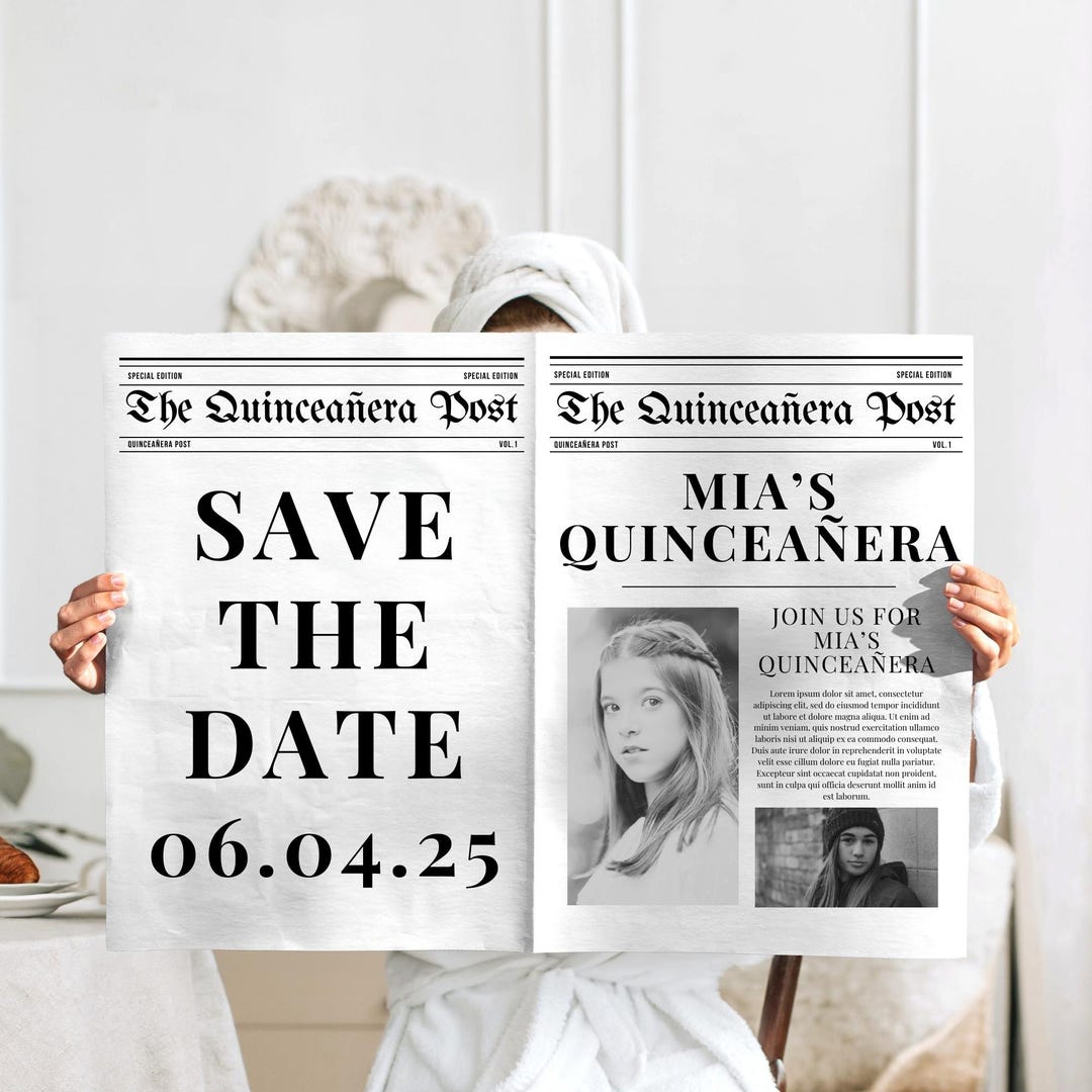 Quinceañera Save the Date Newspaper Template, Canva Editable Invitation ...