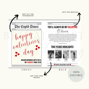 Valentines Day Newspaper Template, Editable Canva Newspaper Valentines ...