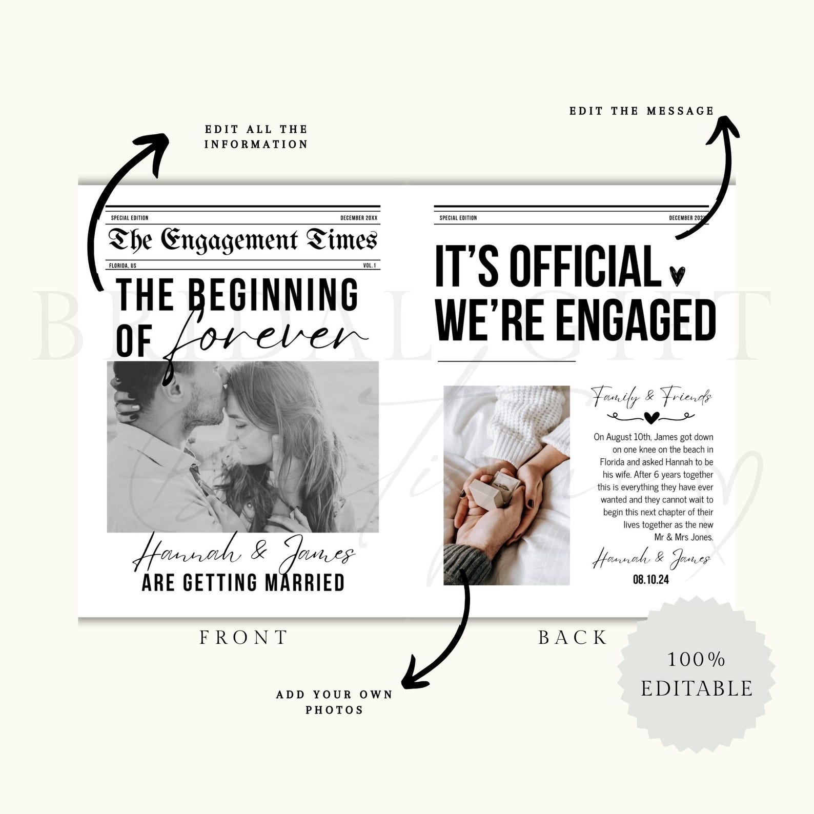 Wedding Engagement Newspaper Template, Bespoke Editable Canva Newspaper ...