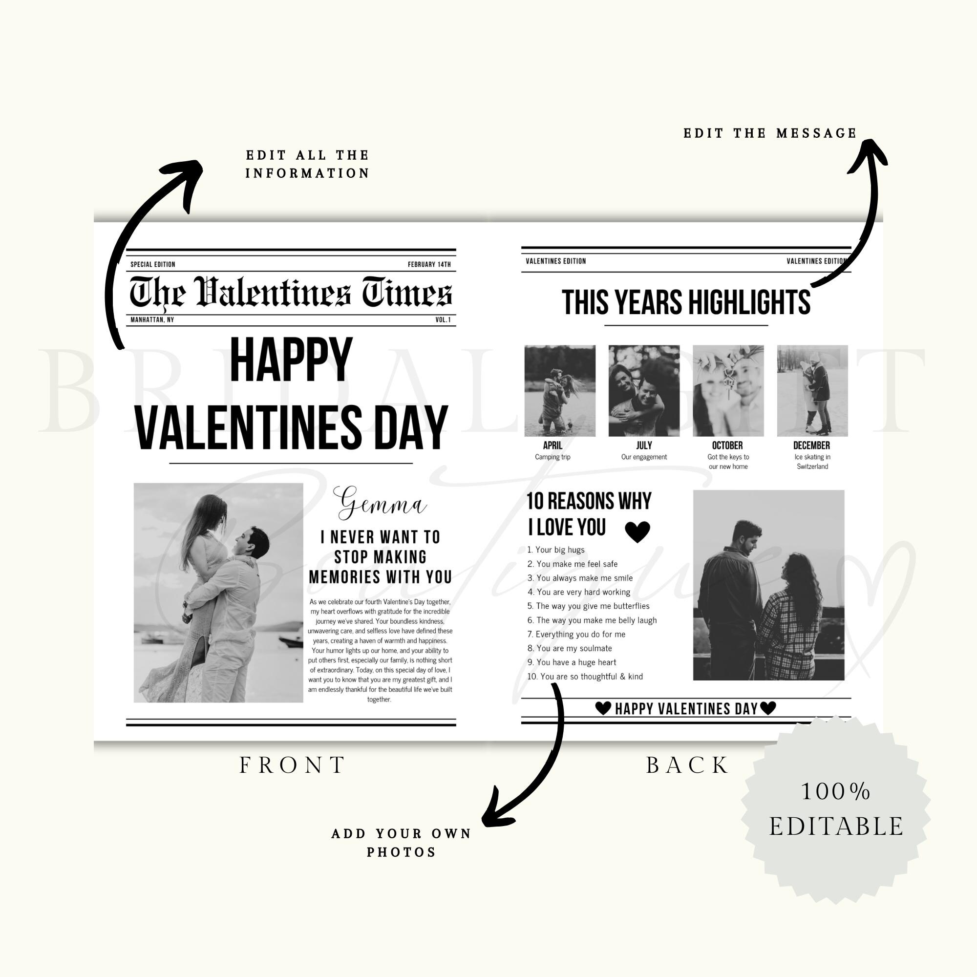 Valentines Day Newspaper Template, Editable Canva Newspaper Valentines ...