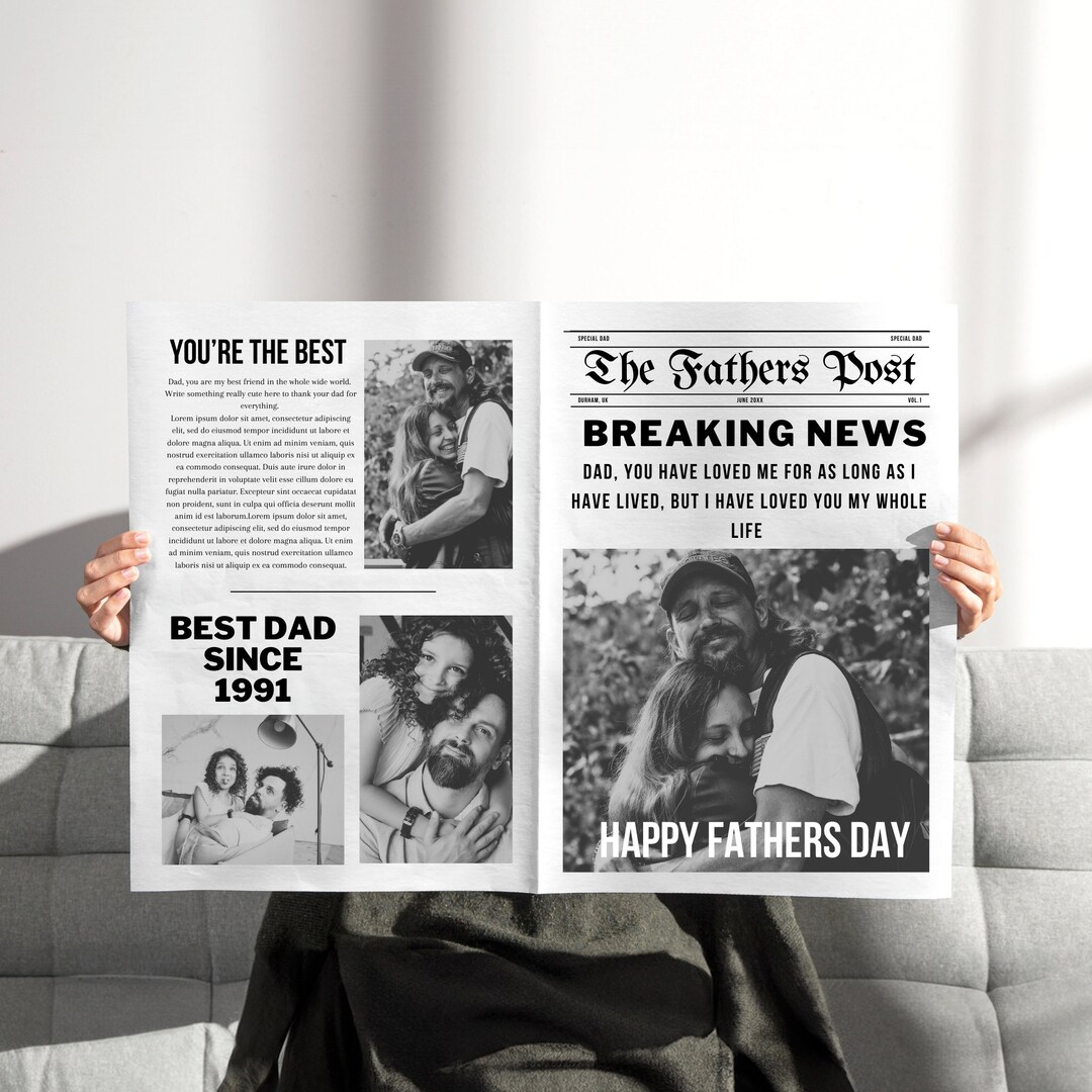 Fathers Day Newspaper Template, Editable Fathers Day Card, Personalised ...