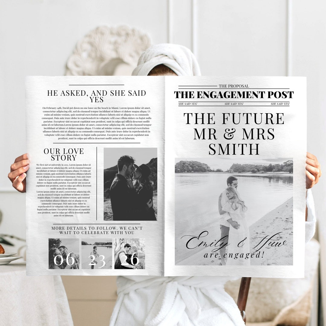 Wedding Engagement Newspaper Template, Bespoke Editable Canva Newspaper ...