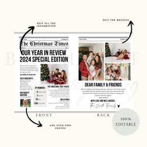 Newspaper Christmas Card Template, Editable Canva Christmas Newspaper ...
