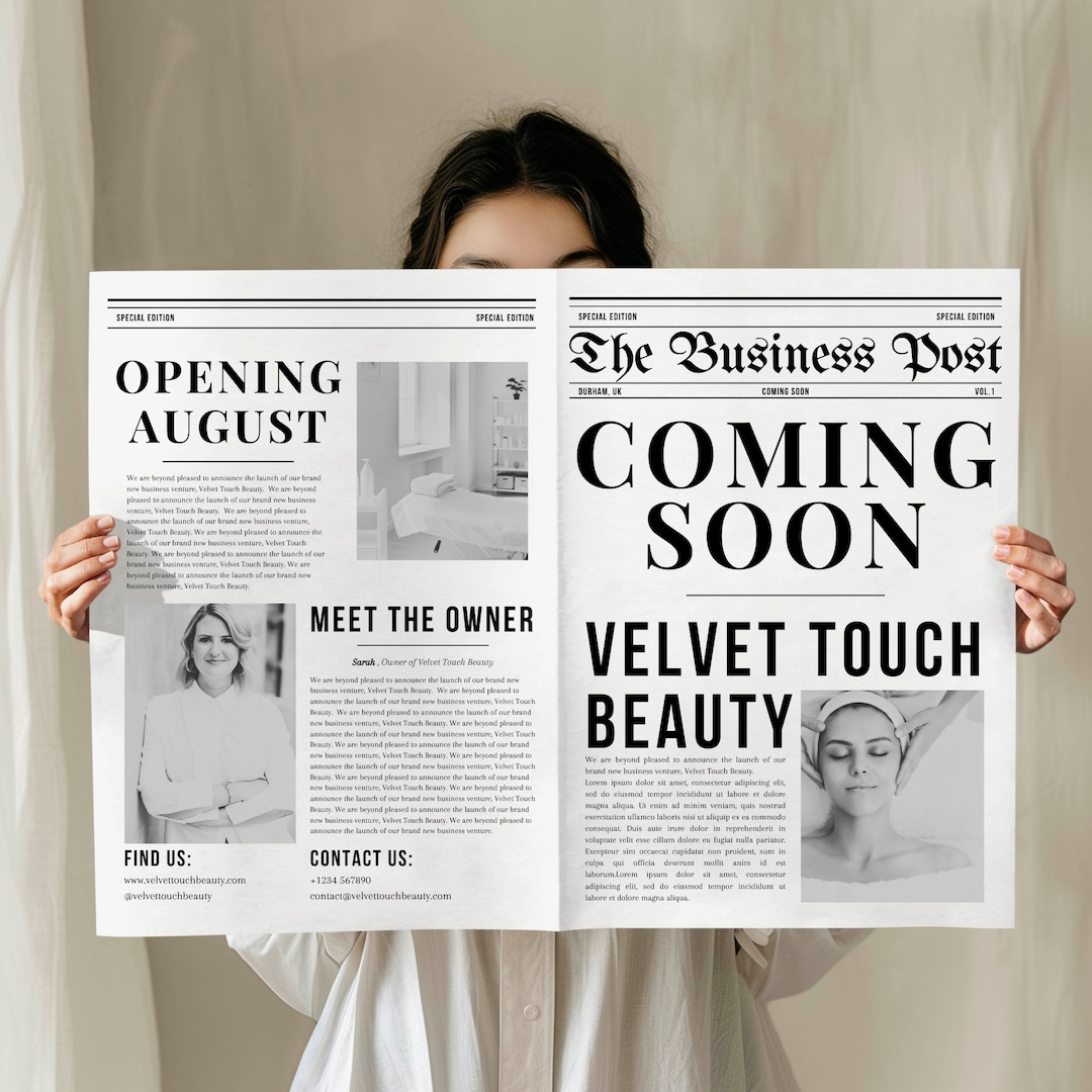 Large Newspaper New Business Announcement, Canva Business Newspaper ...