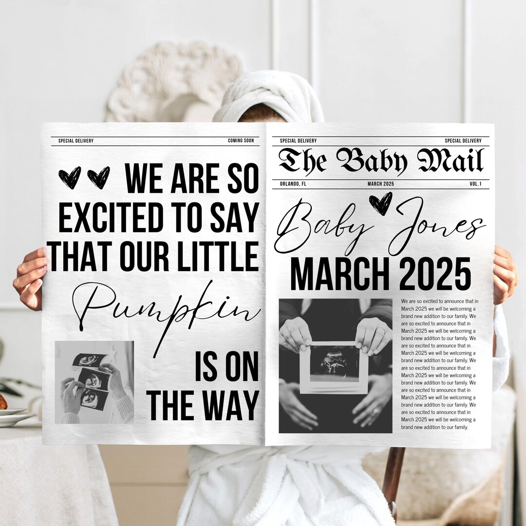 Fall Baby Reveal Autumn Pregnancy Newspaper Announcement, Editable ...