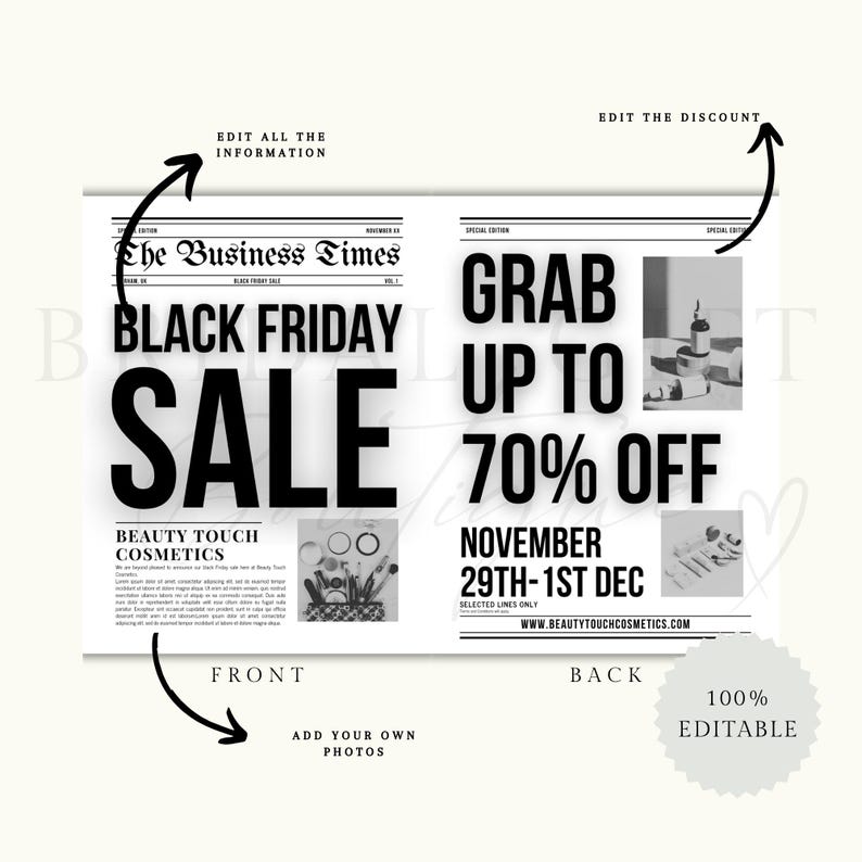 Black Friday Sale Newspaper Announcement Template, Customizable Black ...