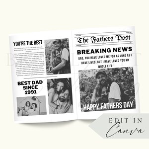 Fathers Day Newspaper Template, Editable Fathers Day Card, Personalised ...