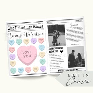 Editable Canva Newspaper Valentines Day Gift, Unique Personalised ...