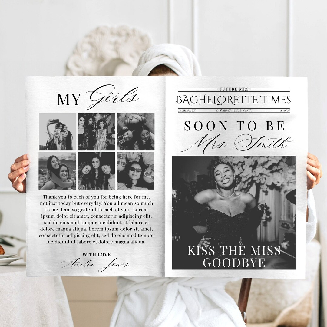 Bachelorette Newspaper Template, Canva Template, Shower Timeline ...