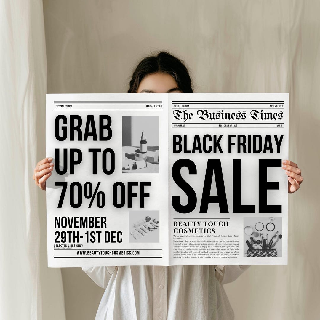 Black Friday Sale Newspaper Announcement Template, Customizable Black ...