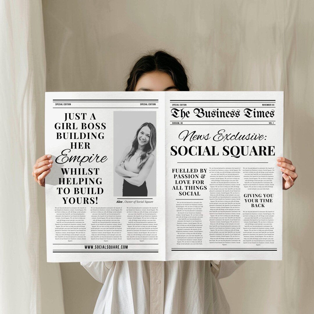 Large Newspaper New Business Announcement, Canva Business Newspaper ...