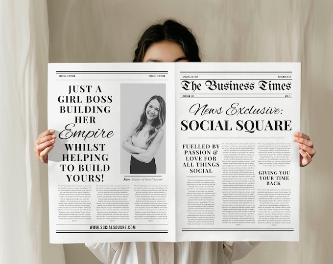 Large Newspaper New Business Announcement, Canva Business Newspaper ...