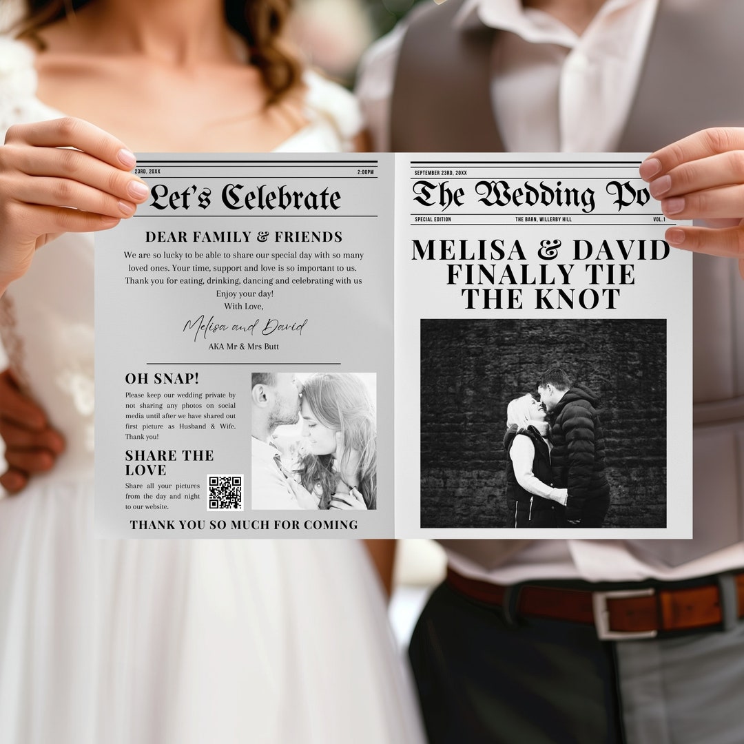 Wedding Day Newspaper Template, Canva Newspaper Wedding Program ...