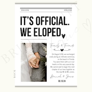 Newspaper Elopement Announcement Template Editable Elopement ...