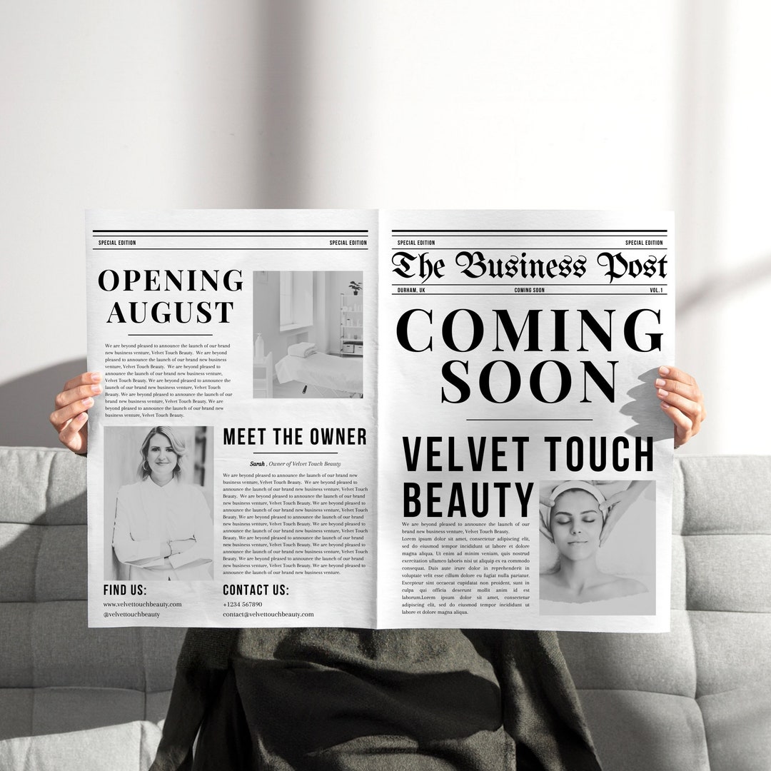 Canva Business Newspaper Template, Business Announcement Newspaper for ...