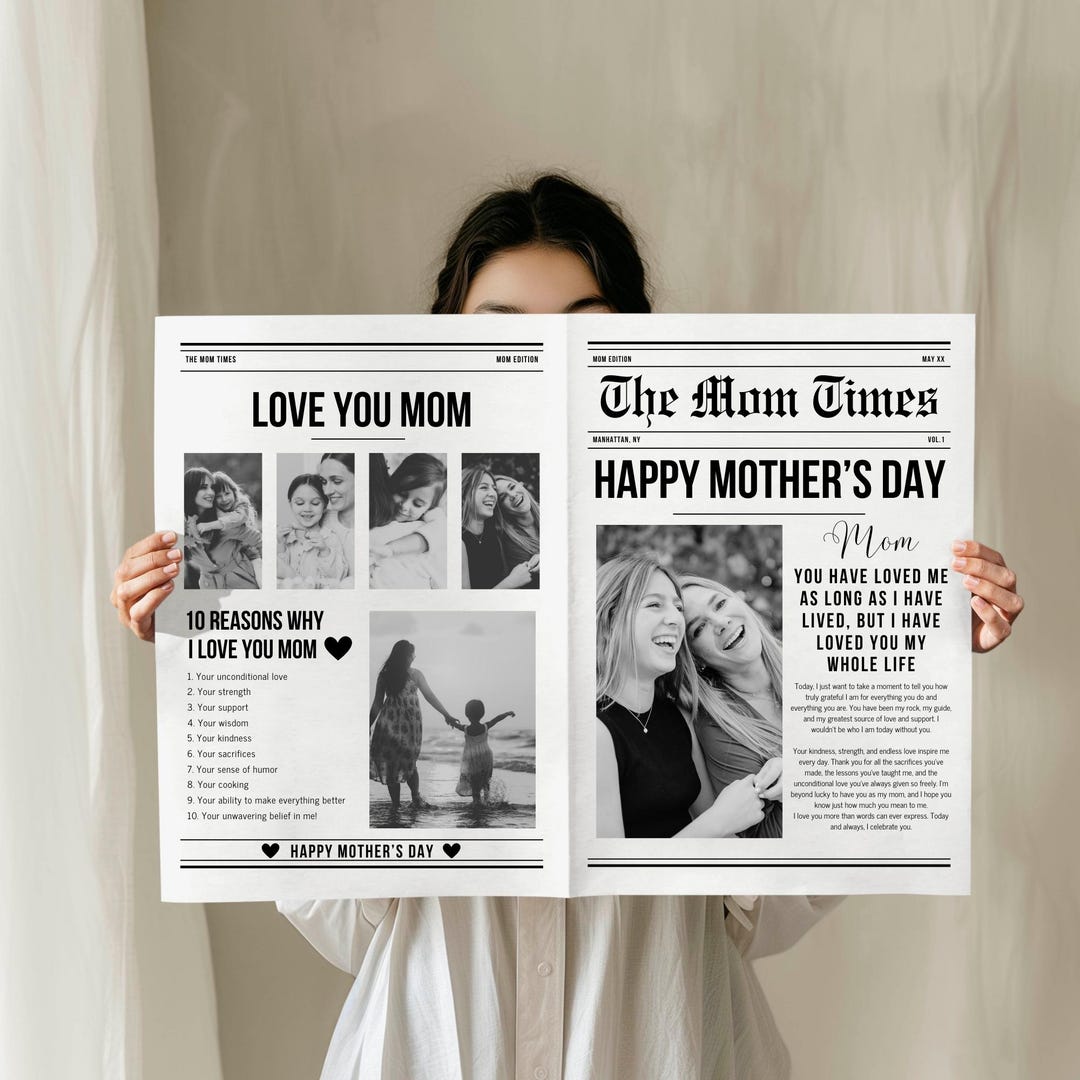 Mothers Day Newspaper Template Editable Canva Newspaper Mothers Day ...