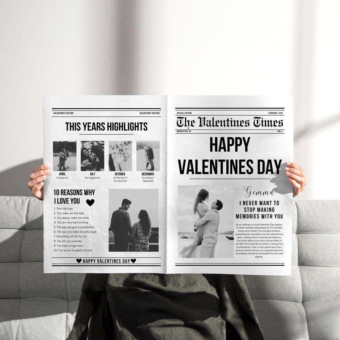 Valentines Day Newspaper Template, Editable Canva Newspaper Valentines ...