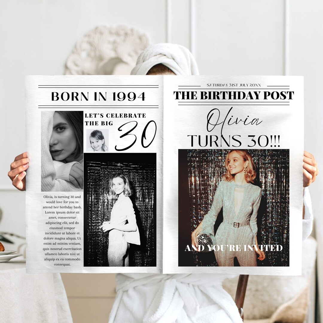 Birthday Newspaper Template, Editable Canva Newspaper Birthday ...