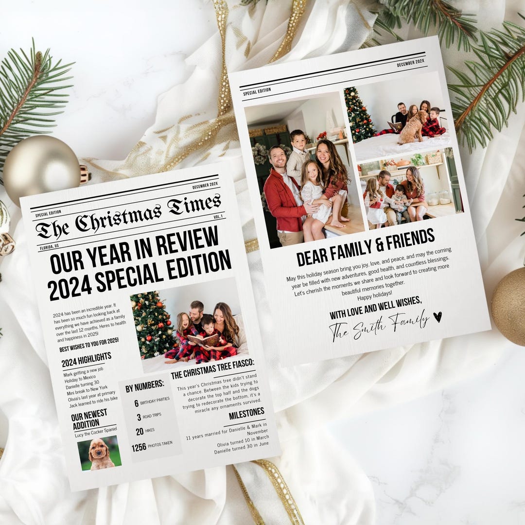 Newspaper Christmas Card Template, Editable Canva Christmas Newspaper ...