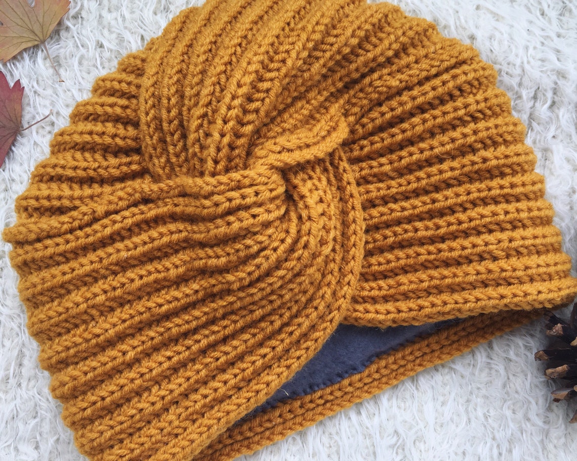 Knit Turban Hat for woman bonnet winter headband Mustard | Etsy