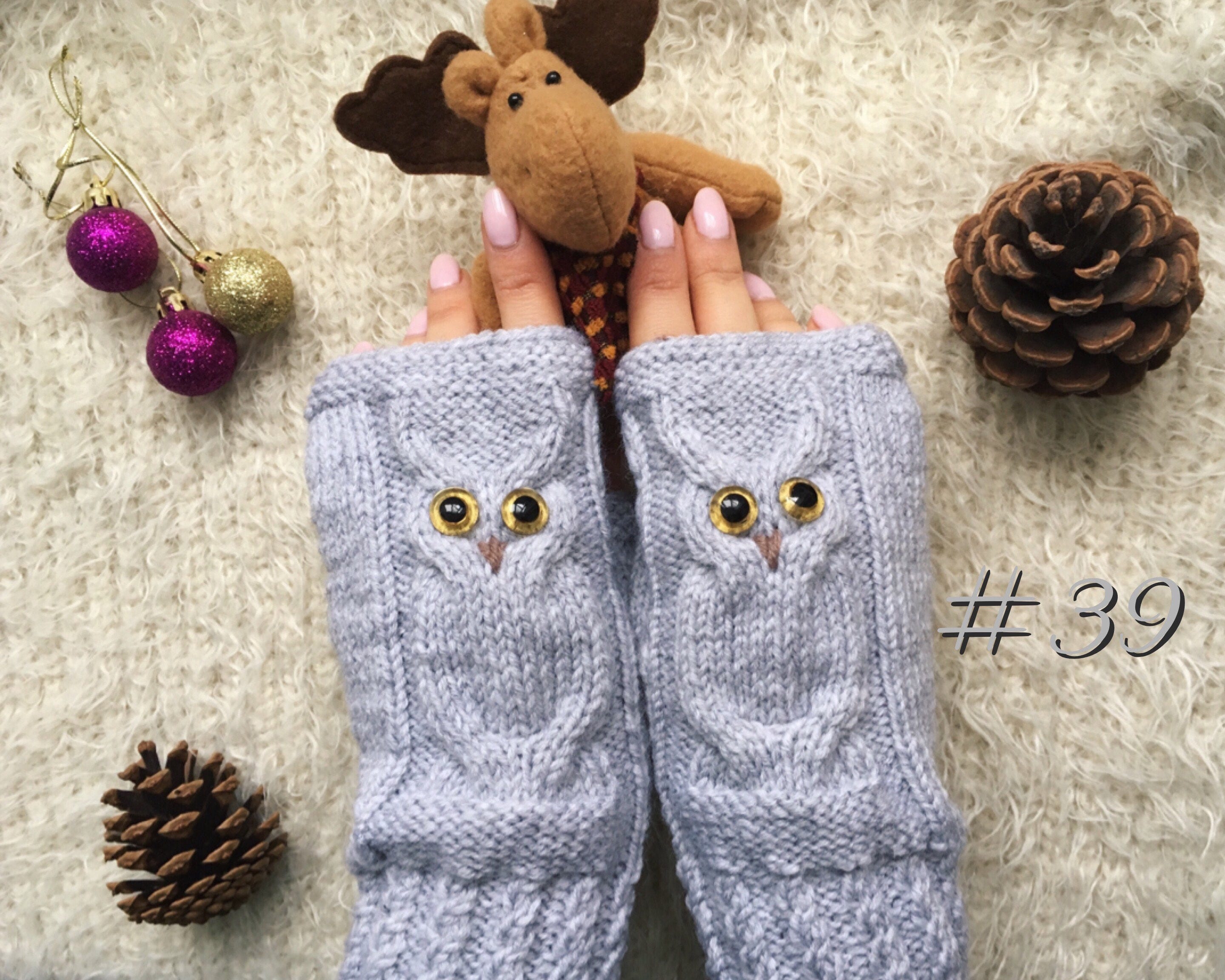 Owl Gifts Owl Fingerless Mittens Woman Fingerless Gloves Mitts for Girl ...