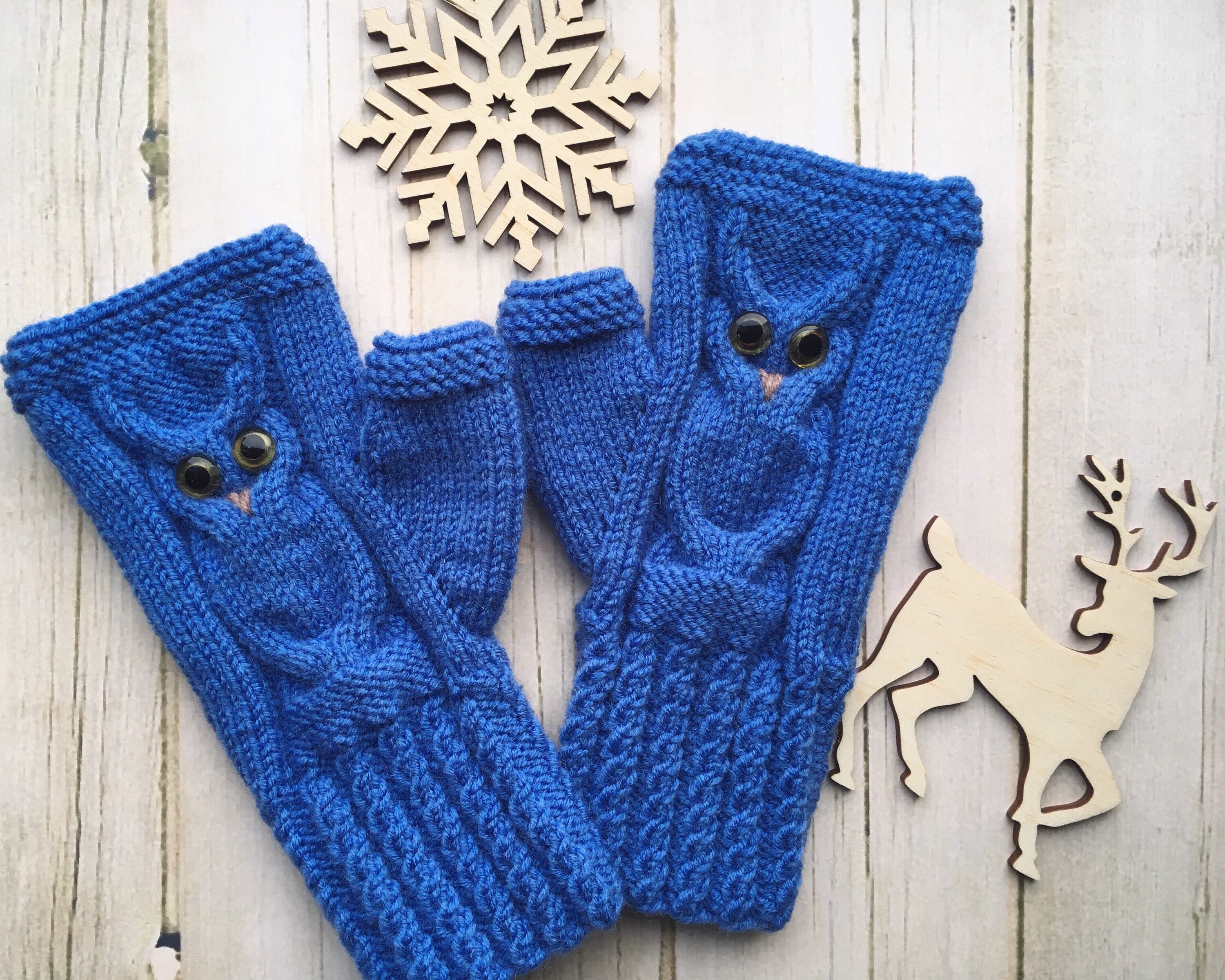 Owl Fingerless Mittens Woman Wool Owl Lovers Gift Fingerless - Etsy