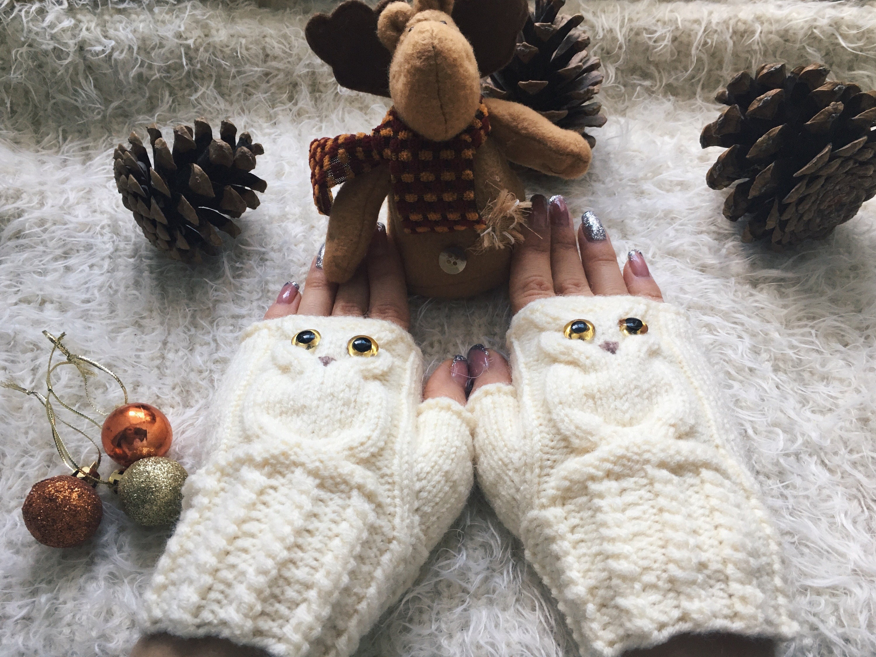 Owl Fingerless Mittens Woman Wool Owl Lovers Gift Fingerless - Etsy
