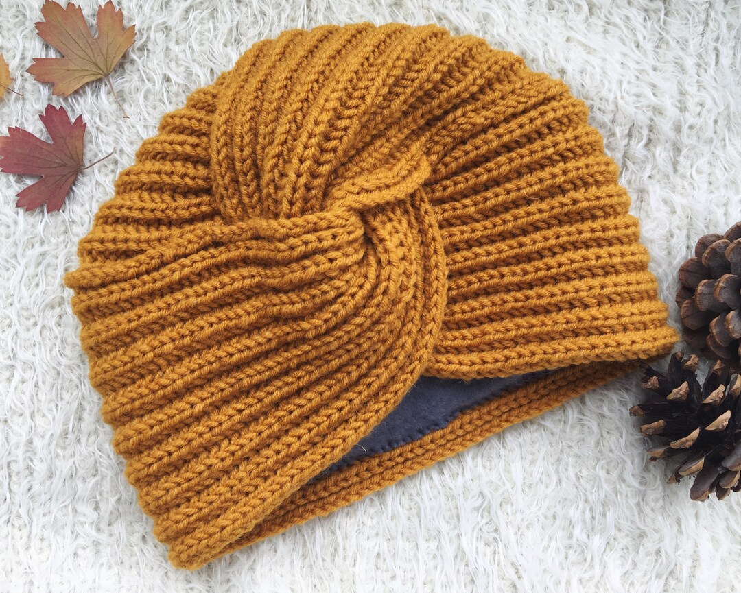 Knit Turban Hat for Woman Bonnet Winter Headband Mustard Fashion ...