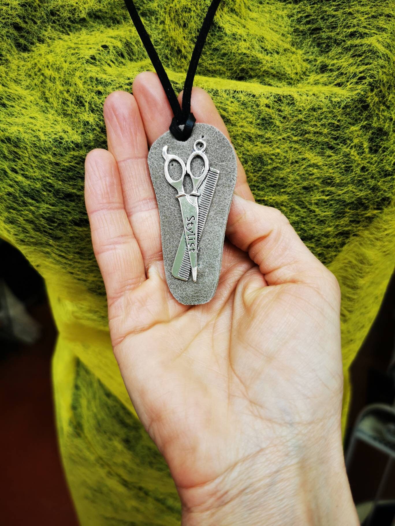 Hairdresser Gift Hairstylist Gift Handmade Leather Necklace Charm ...