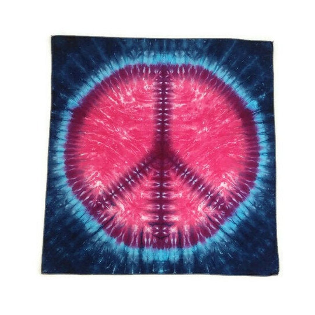 25" Tie Dye Bandana Cotton Scarf Pink and Blue Peace Sign Wall Art ...