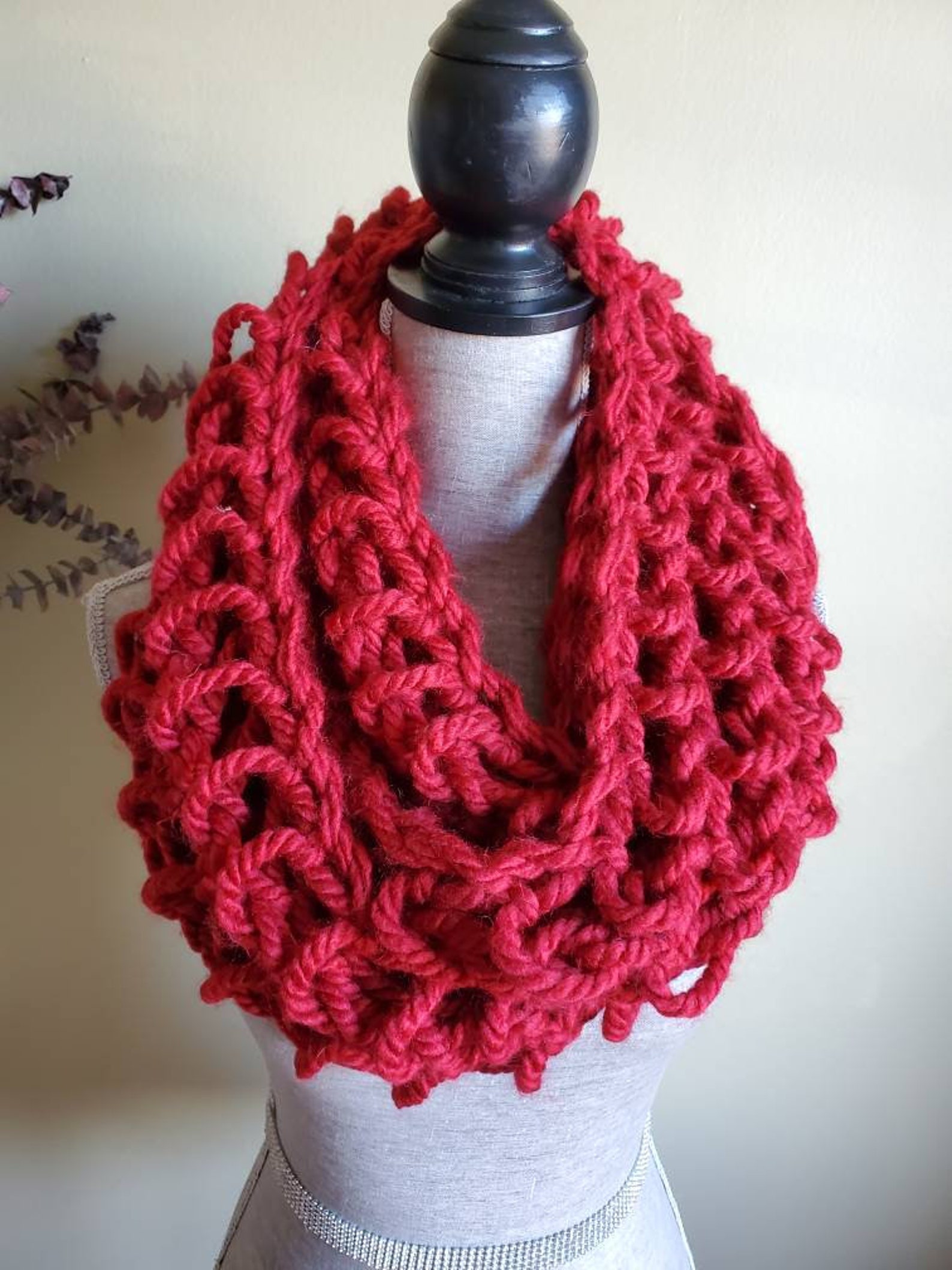 Unisex Retro Red Chunky Infinity Scarf Soft Avrylic Wool - Etsy