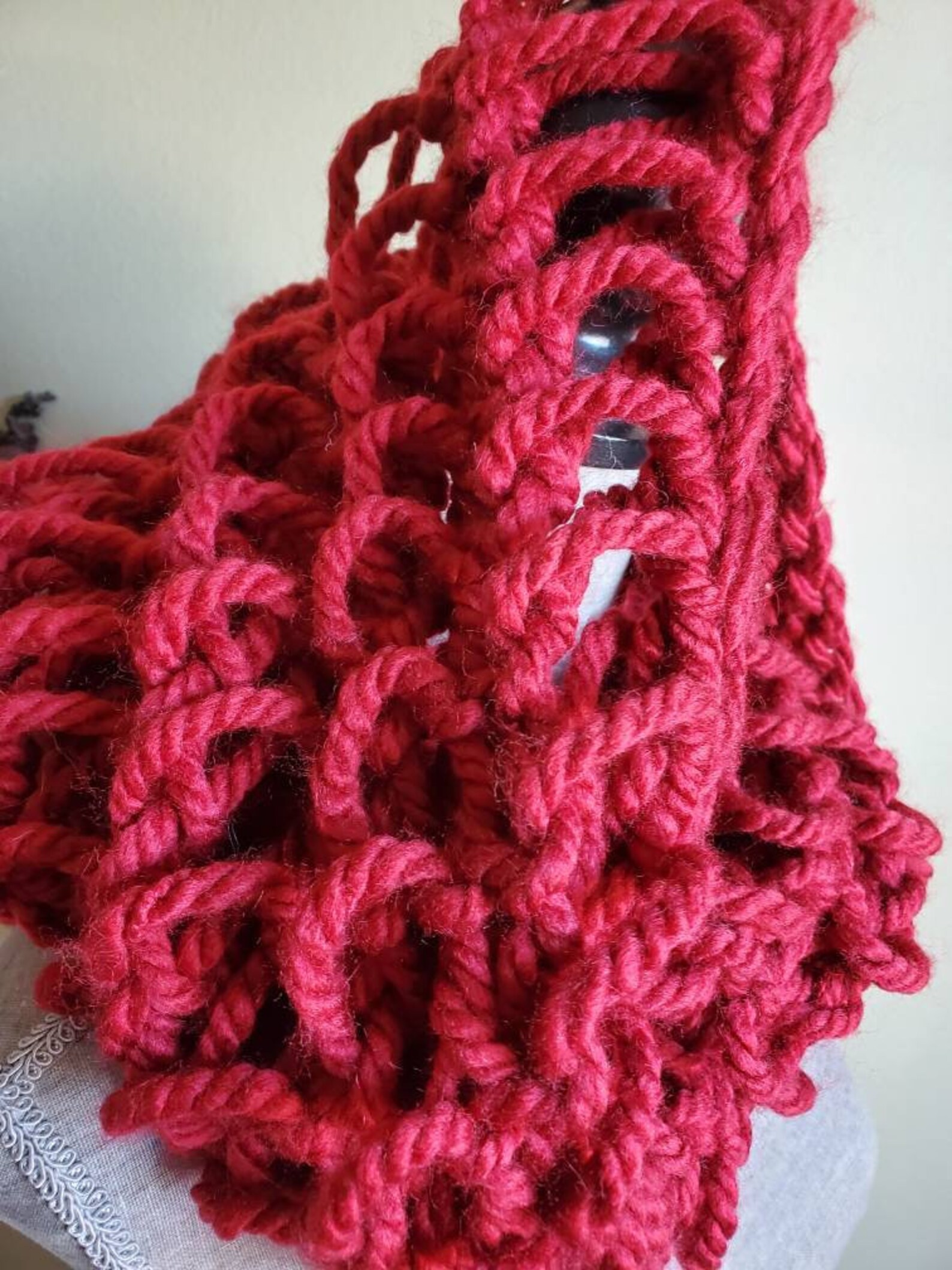 Unisex Retro Red Chunky Infinity Scarf Soft Avrylic Wool - Etsy