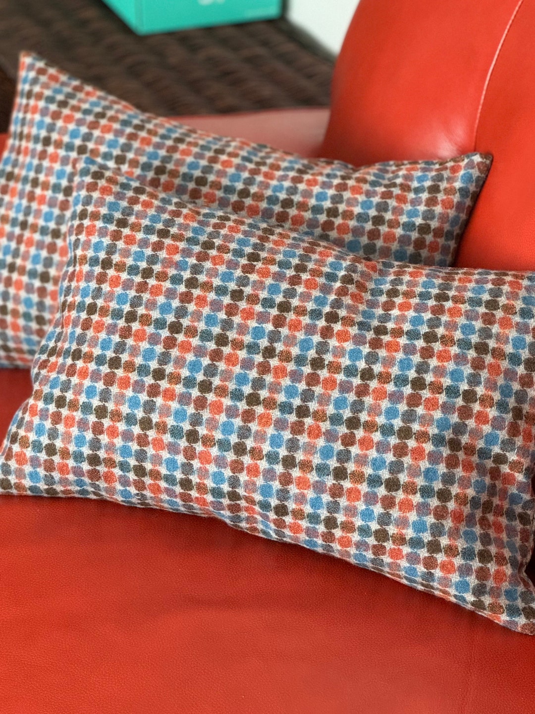 Abraham Moon Wool Cushion, devon Spot in Teal and Terracotta, 35cm X ...