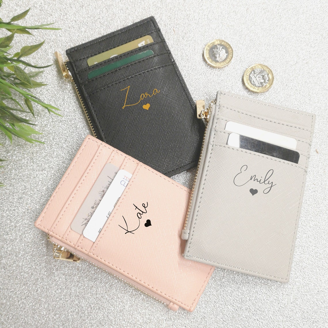 Monogrammed coin and card holder personalised purse | Etsy