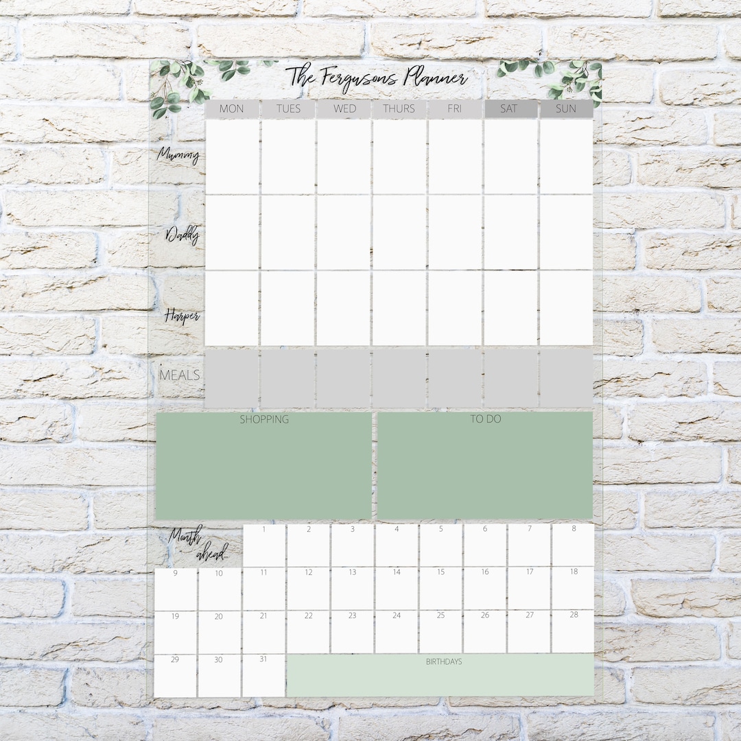 Personalised Wipeable Perspex Family Meal Organiser - Activity Planner ...