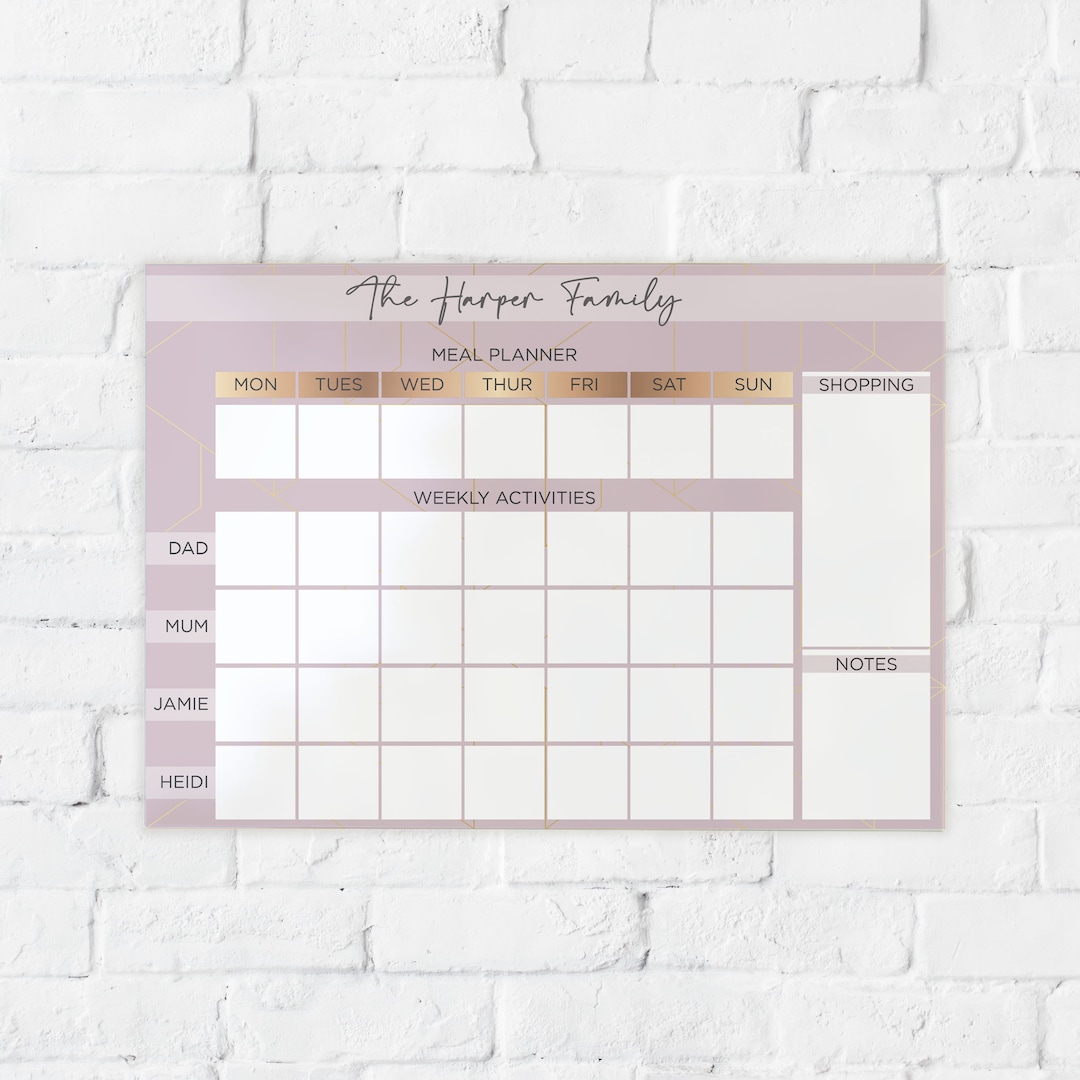 Wipeable Perspex Family Meal Planner: Reusable Activity Organizer - Etsy UK