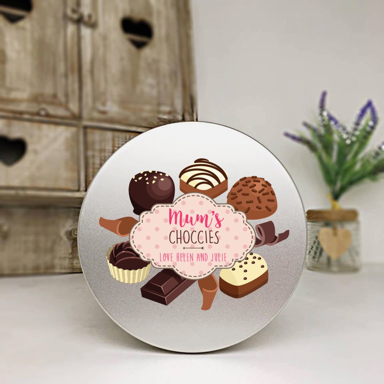 Personalised Printed White or Silver Tin - Choccies - Gift Idea/cookie ...