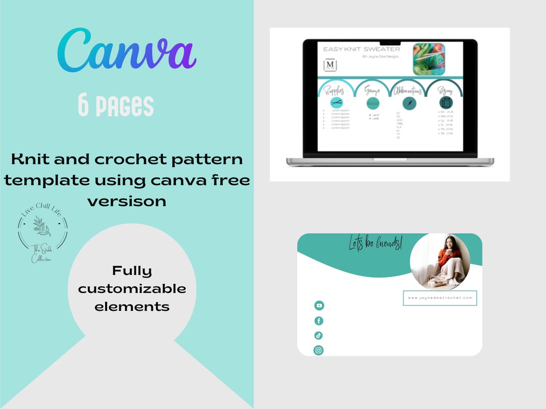 Crochet Pattern Template Knit Pattern Template Canva Template Grow Handmade Business Pattern ...