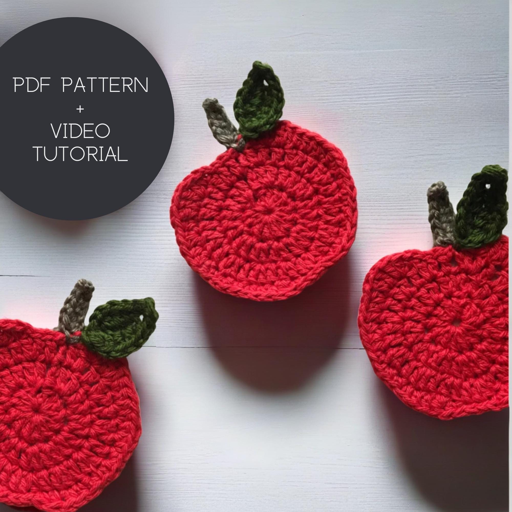 Apple Crochet Coaster Pattern: Beginner-friendly Video Tutorial (PDF ...