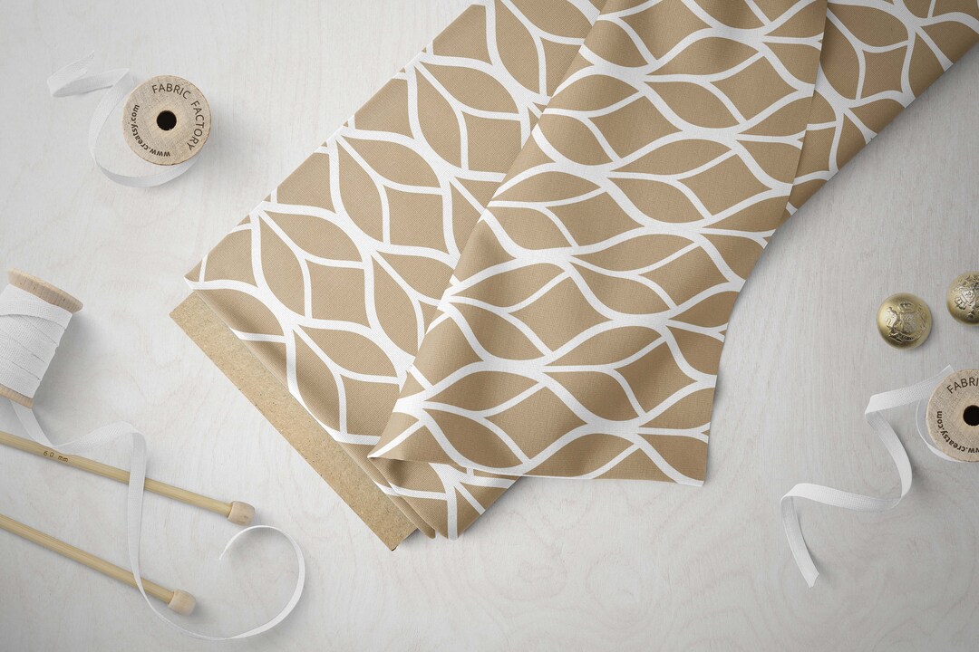 Beige Linen Fabric by the Yard: Leaf Print, Medium Weight - Etsy