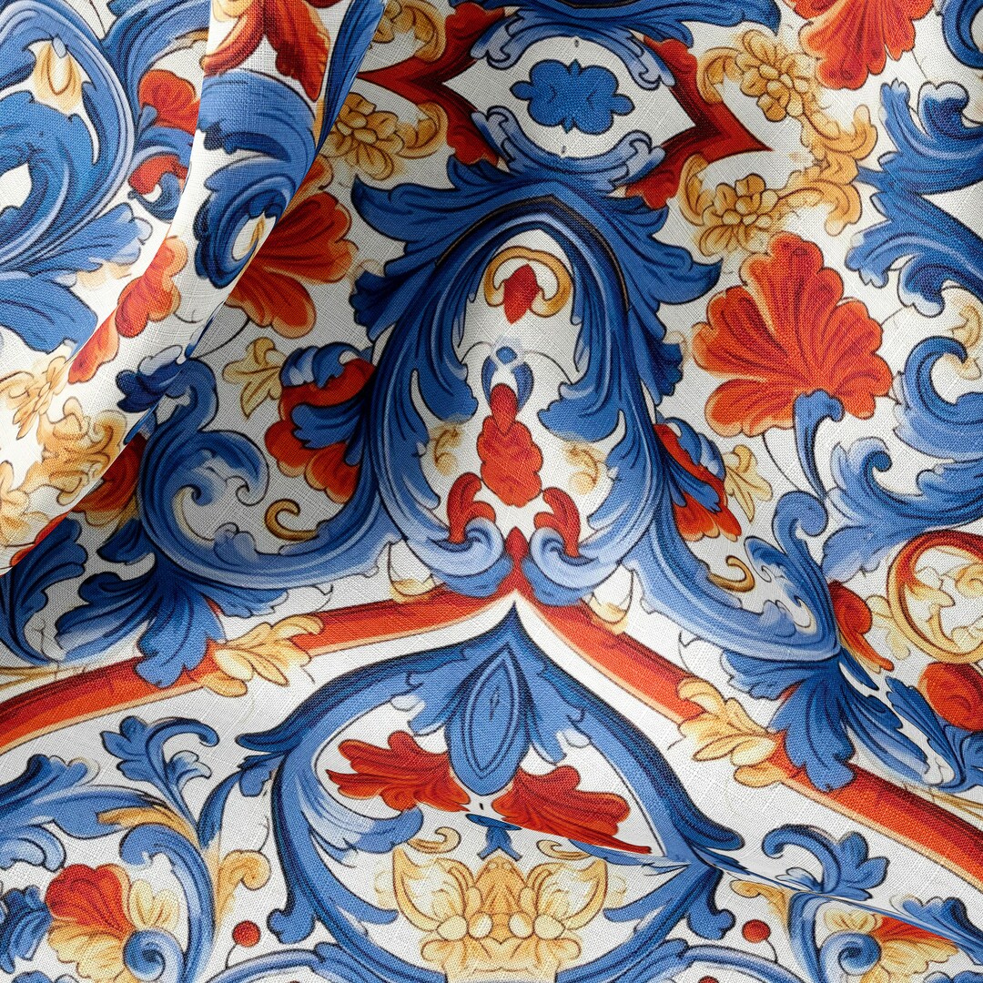 Vintage Print Linen by the Yard or Meter, Vintage Italian Style Print ...