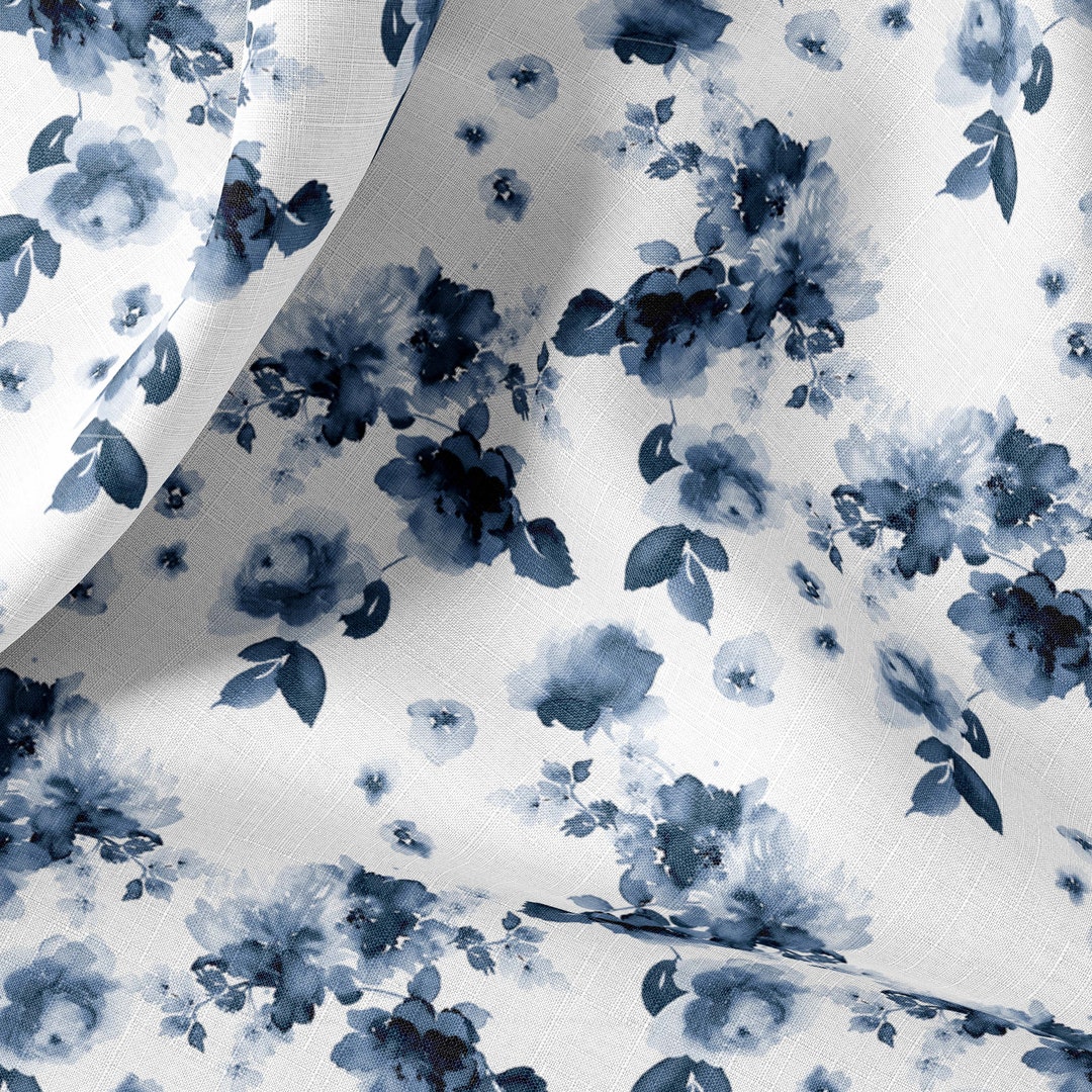 Watercolor Floral Print Linen by the Yard or Meter, Watercolor Flowers ...