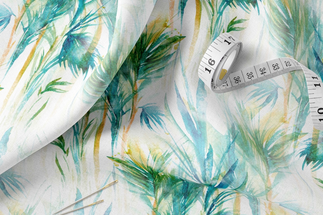 Tropical Linen Fabric by the Yard or Meter, Tropical Print Linen Fabric ...