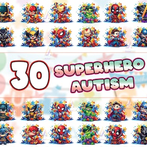 30 Designs Autism Superhero Character Png, Autism Png Bundle, Autism ...