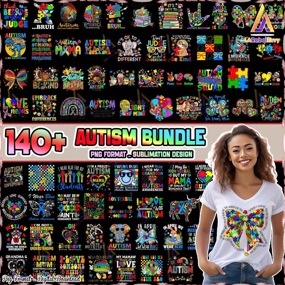 Autism Awareness Bundle 140+ PNG, Autism Coquette Bow, Autism Puzzle ...