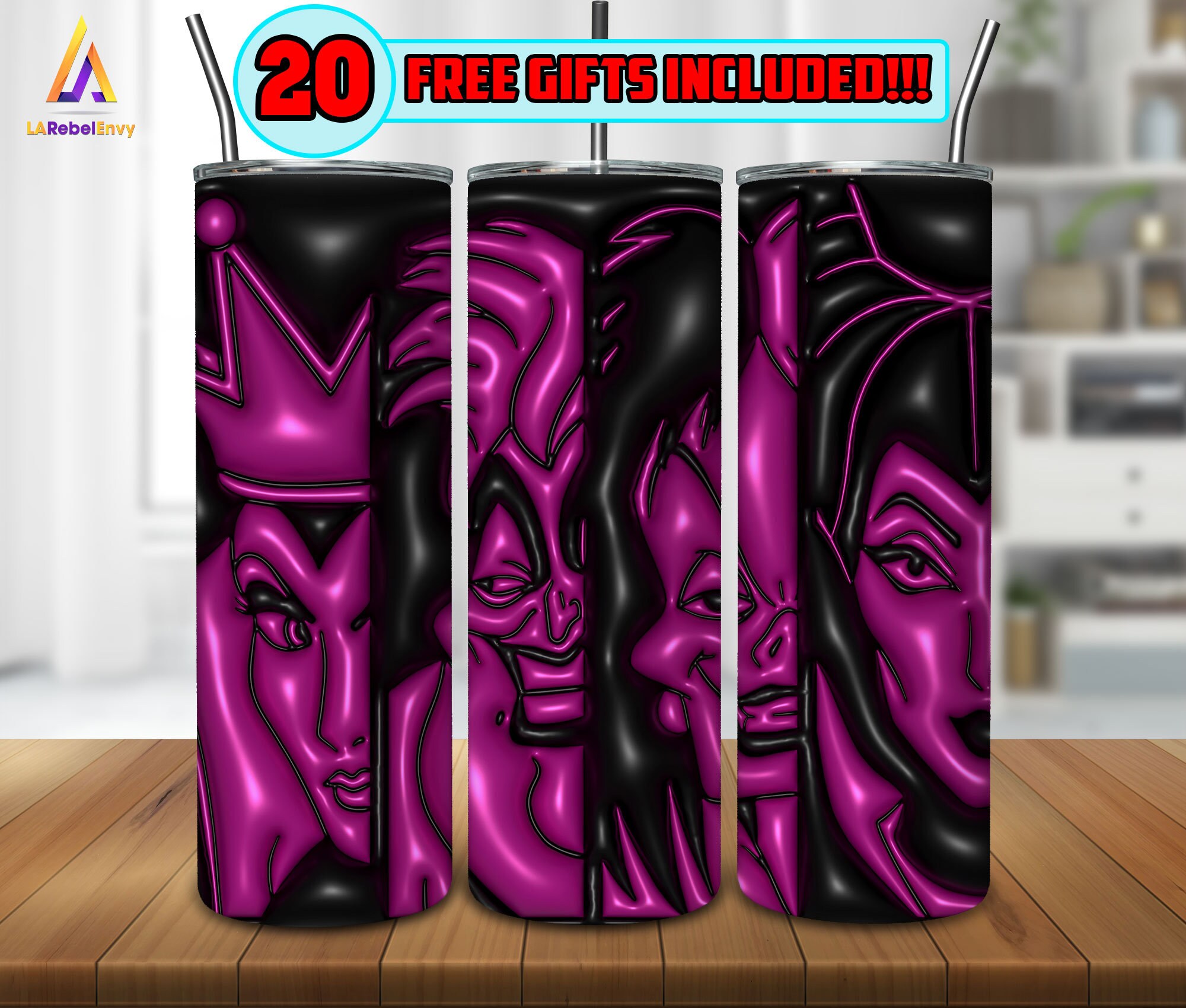 Villain Character 3D Inflated 20oz Skinny Tumbler Sublimation Design ...