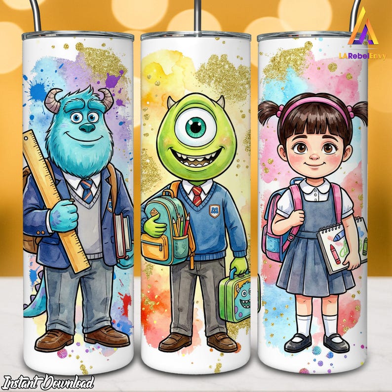 Cute School Cartoon Characters 20oz Skinny Tumbler Sublimation Design ...
