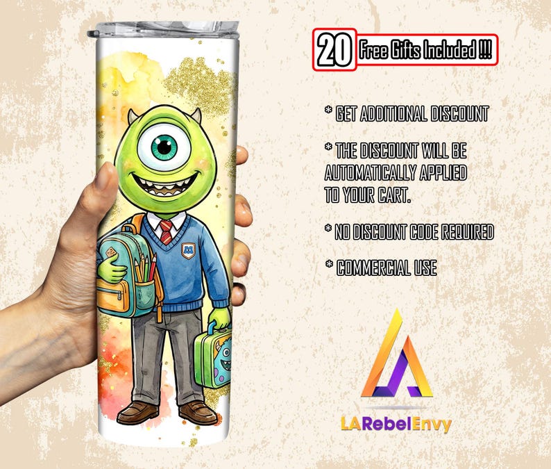 Cute School Cartoon Characters 20oz Skinny Tumbler Sublimation Design ...